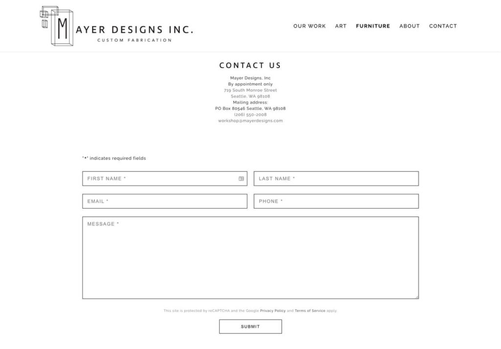 Seattle Web Design: Furniture Fabrication Website • Redesign Project